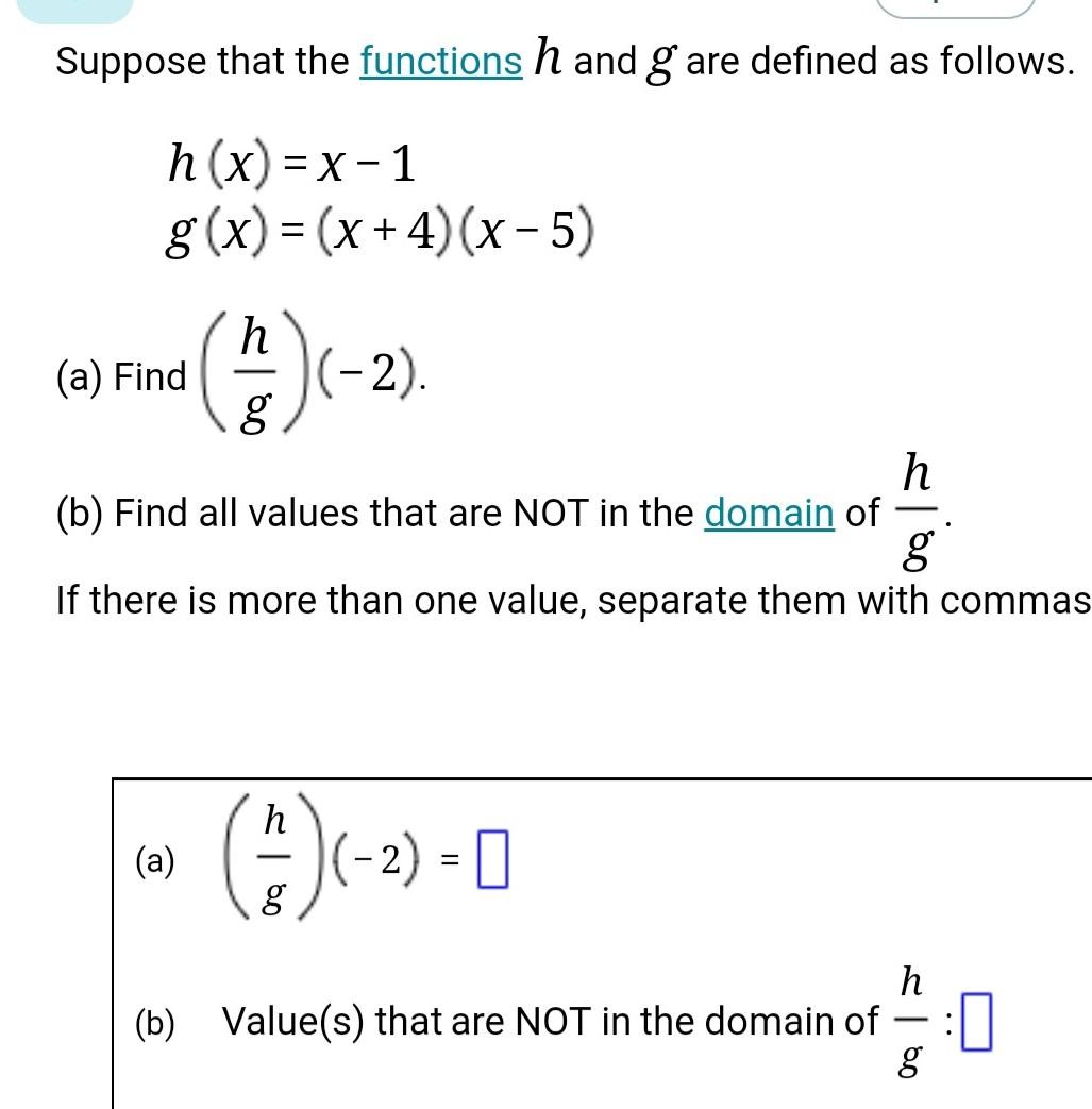 Solved Suppose that the functions h and g are defined as | Chegg.com