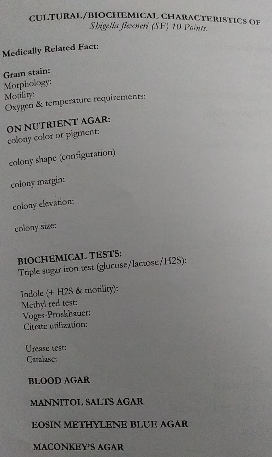 Solved CULTURAL/BIOCHEMICAL CHARACTERISTICS OF Salmonella | Chegg.com