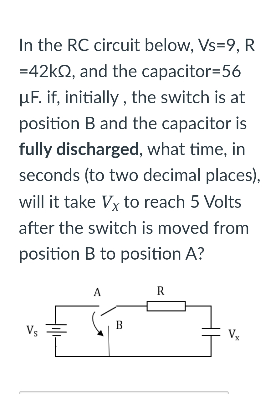 Solved In the RC ﻿circuit below, Vs=9,R =42kΩ, ﻿and the | Chegg.com