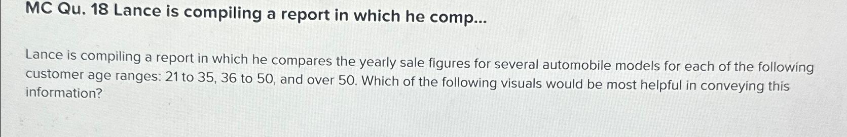 Solved Lance is compiling a report in whLance is compiling a | Chegg.com