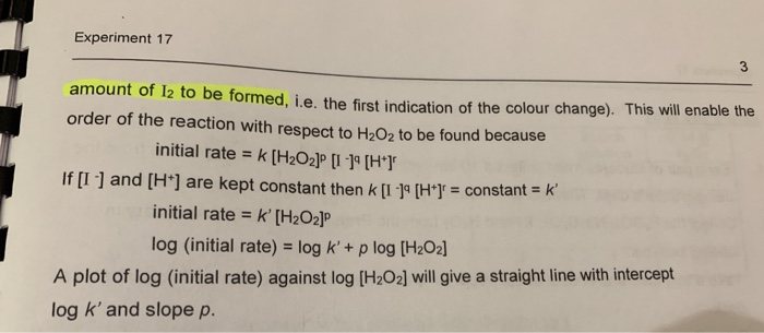3. 4. Plot a graph of log(1/t) against log [H2O2] | Chegg.com