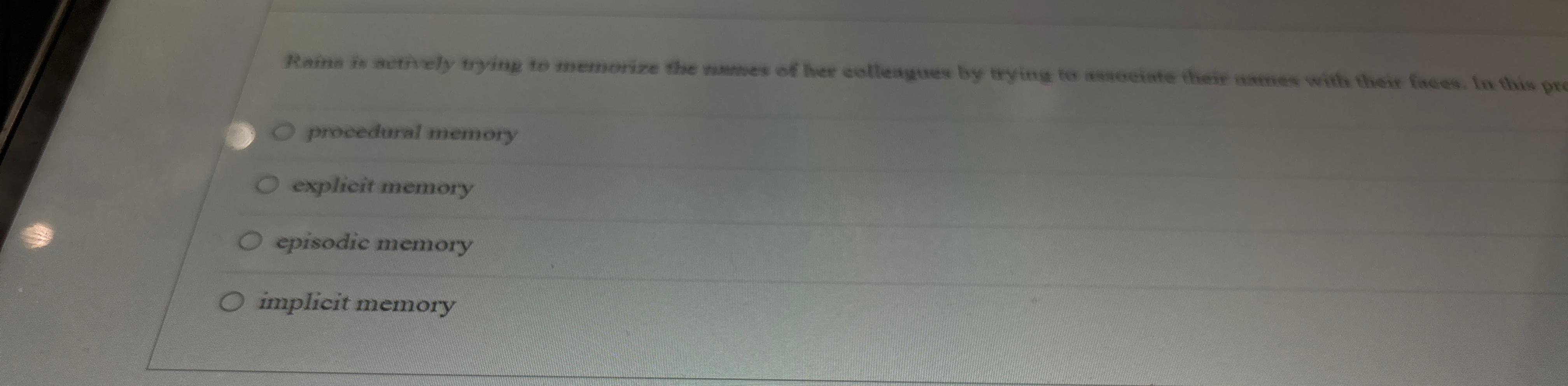 Solved procecturat memory explicit memoryepisodic | Chegg.com