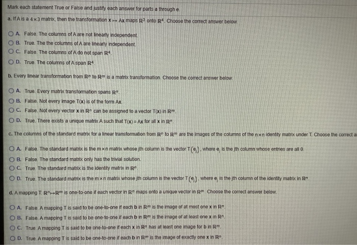 Solved e. The standard matrix of a horizontal shear | Chegg.com