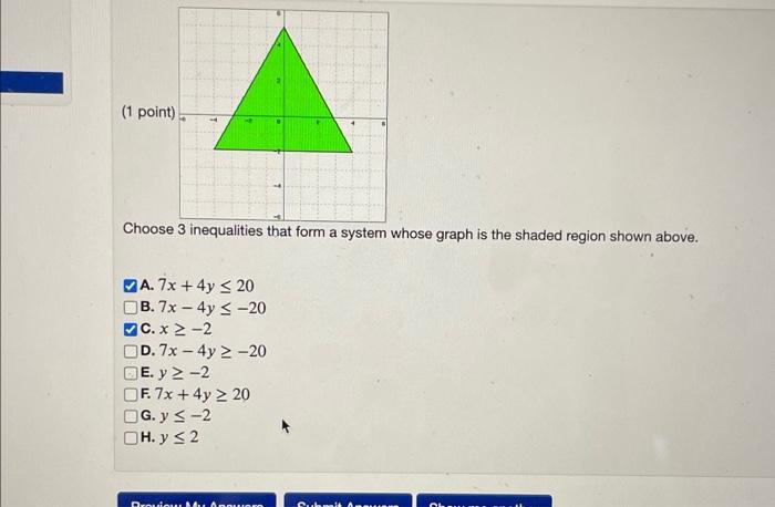 Solved Choose 3 inequalities that form a system whose graph | Chegg.com