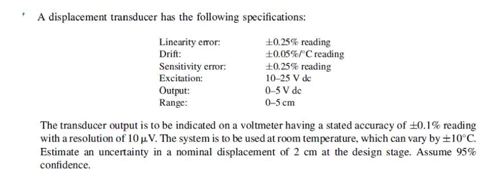 Solved A displacement transducer has the following | Chegg.com