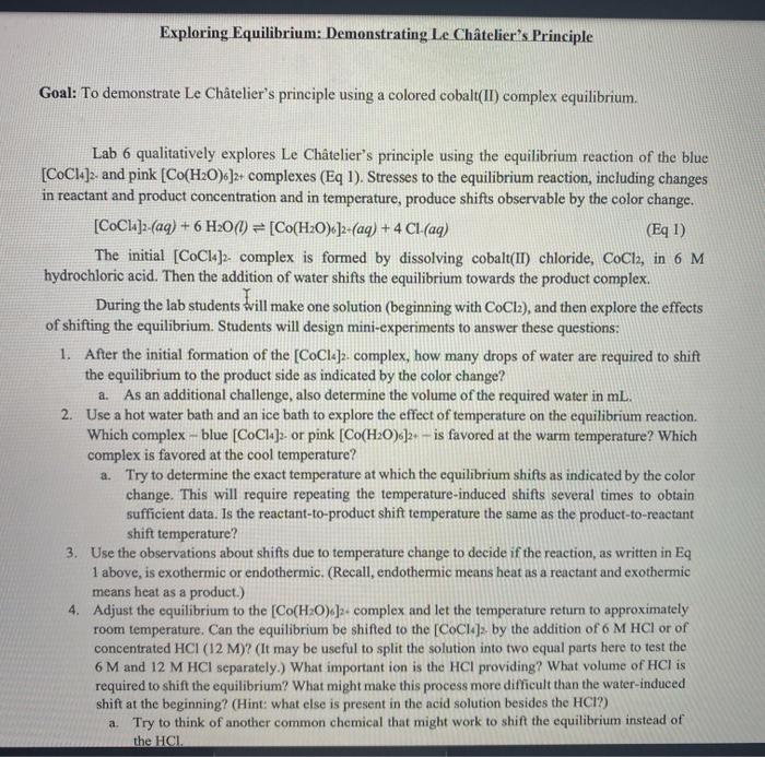 Solved Exploring Equilibrium: Demonstrating Le Châtelier's | Chegg.com