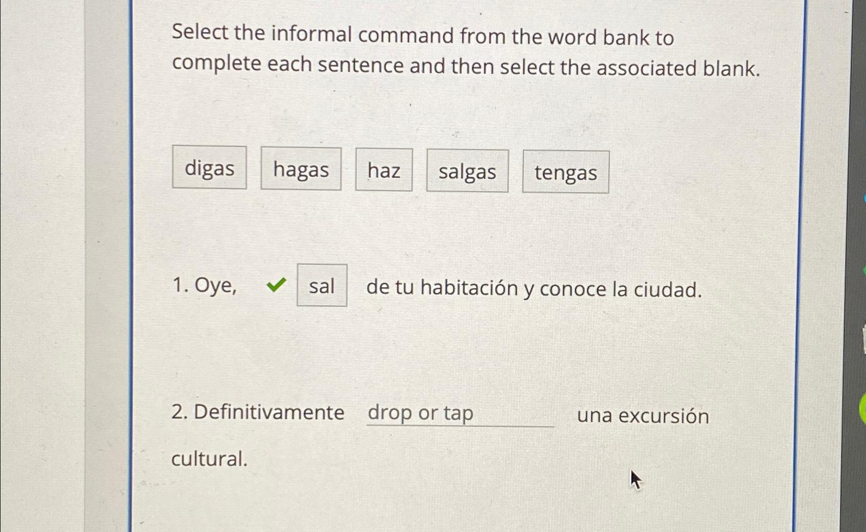 Solved Select the informal command from the word bank to | Chegg.com
