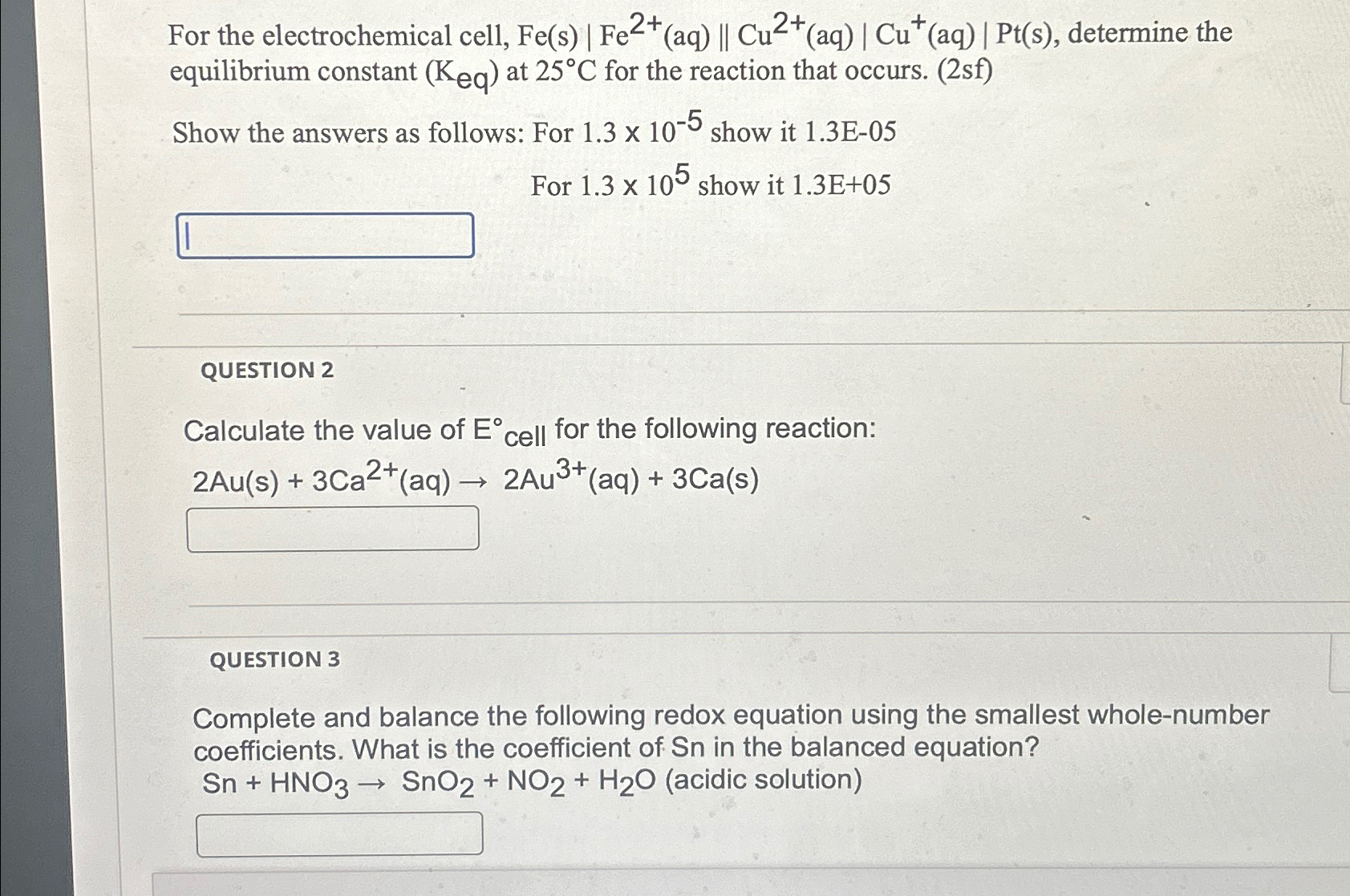 Solved For the electrochemical cell, | Chegg.com