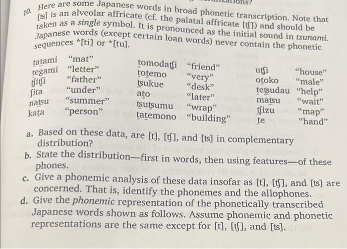 10. Here are some Japanese words in broad phonetic | Chegg.com