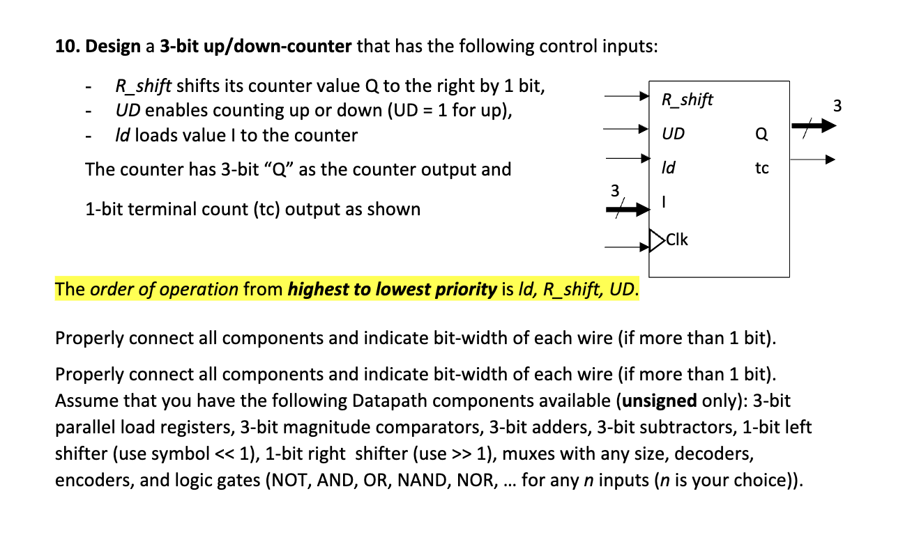 Design a 3-bit up/down-counter that has the following | Chegg.com