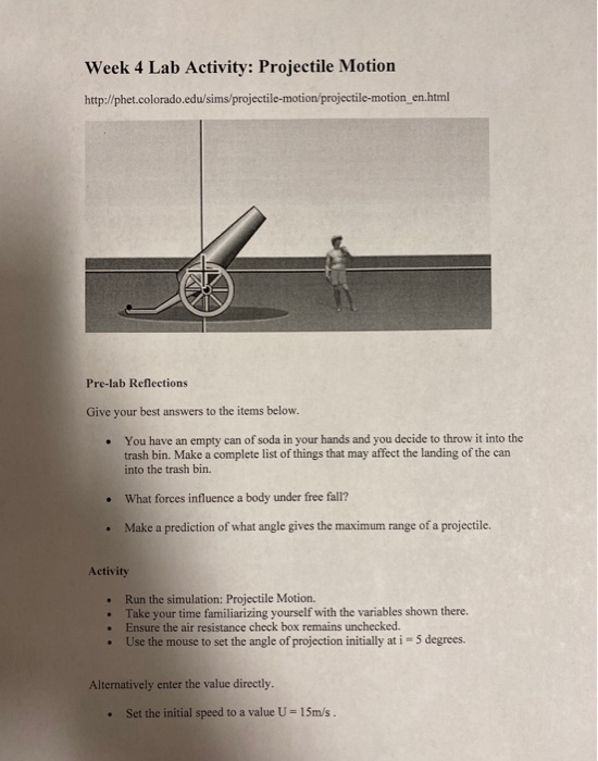 Solved Week 4 Lab Activity: Projectile Motion | Chegg.com