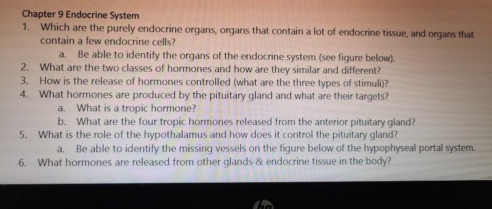Solved Chapter 9 Endocrine System 1. Which are the purely | Chegg.com