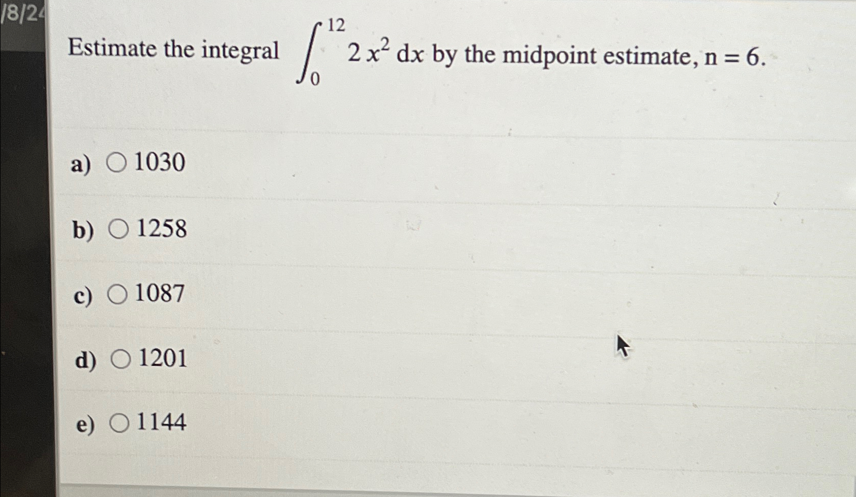 Estimate the integral ∫0122x2dx ﻿by the midpoint | Chegg.com