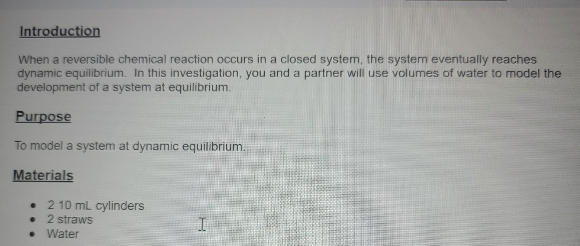 Solved Introduction When a reversible chemical reaction | Chegg.com