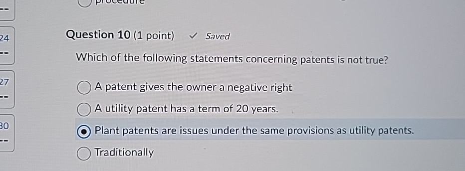 Solved Question 10 (1 ﻿point) ﻿SavedWhich of the following | Chegg.com