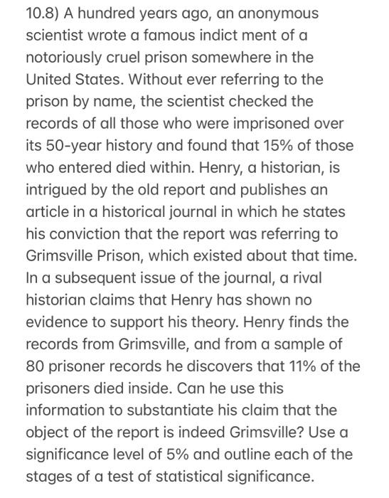 Solved 10.8) A hundred years ago, an anonymous scientist | Chegg.com