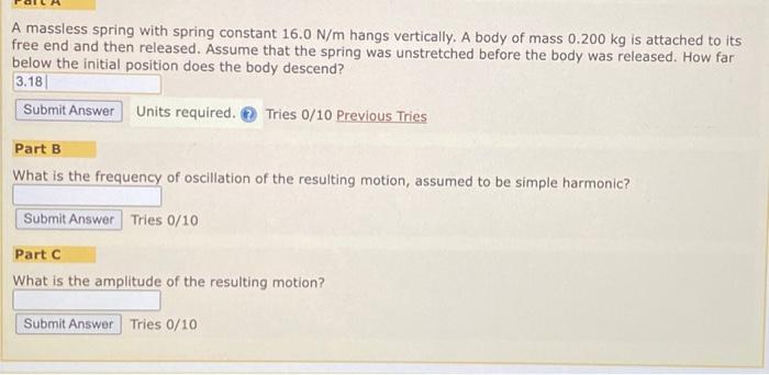 Solved A massless spring with spring constant 16.0 N/m hangs | Chegg.com