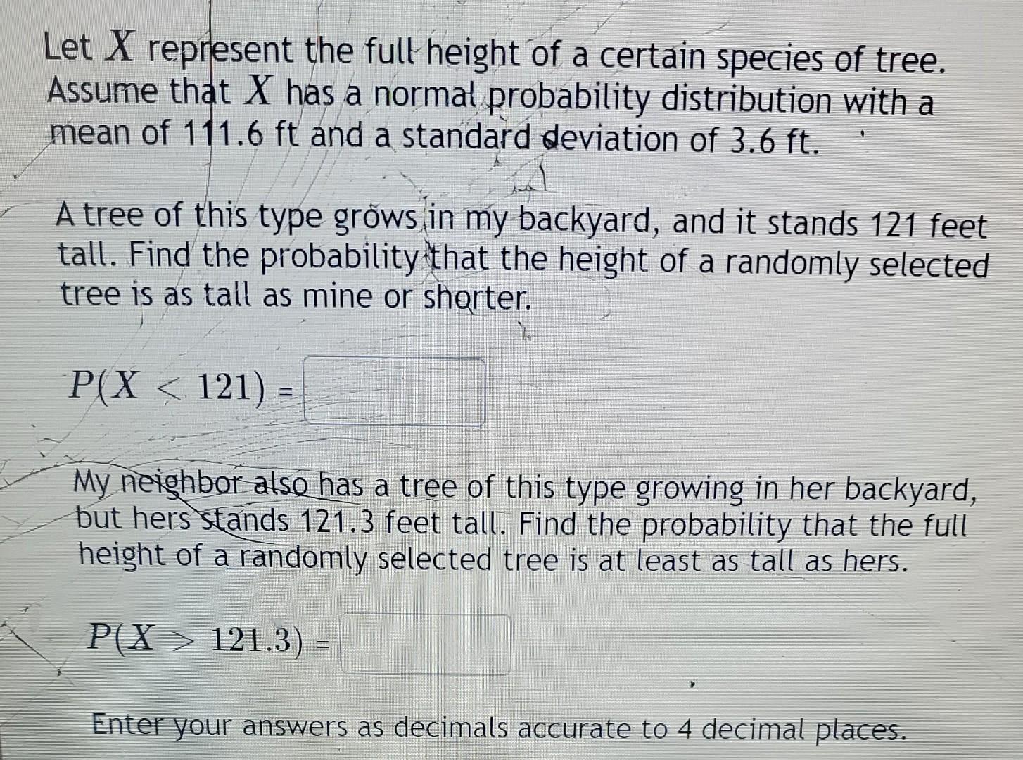 Solved Let X represent the full height of a certain species | Chegg.com