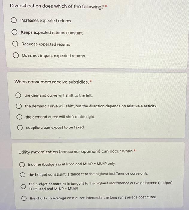 Solved Diversification does which of the following?* | Chegg.com