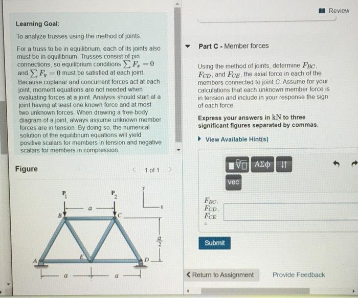 Solved A Review Learning Goal: To analyze trusses using the | Chegg.com