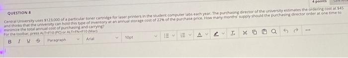 Solved QUESTION 8 Centak Univers ty uses s123,000 of a | Chegg.com