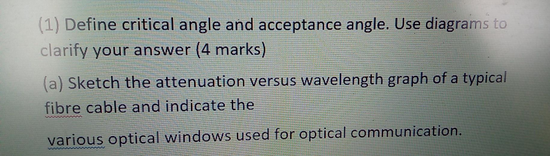 Solved (1) Define critical angle and acceptance angle. Use | Chegg.com