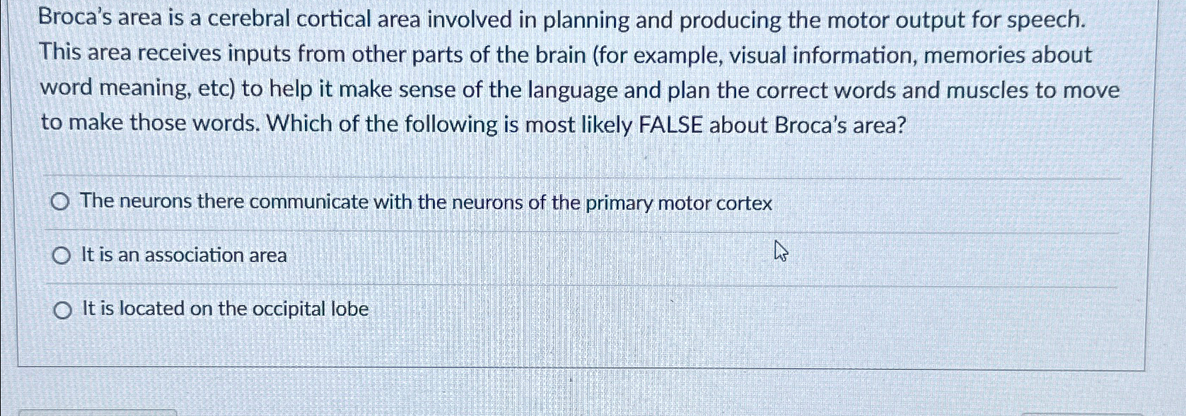 Solved Broca's area is a cerebral cortical area involved in | Chegg.com