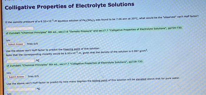 Solved Colligative Properties of Electrolyte Solutions If | Chegg.com