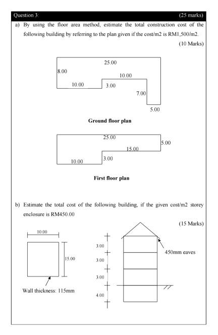 Solved Question 3 (25 marks) a) By using the floor area | Chegg.com