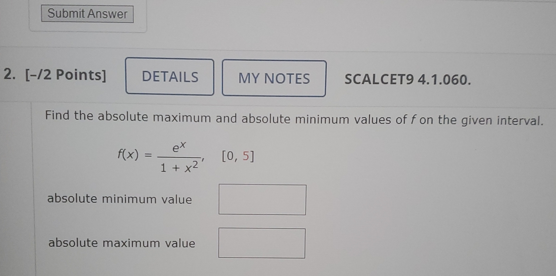 Solved [-/2 ﻿Points]SCALCET9 4.1.060.Find the absolute | Chegg.com