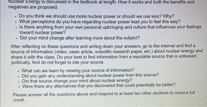 Nuclear Energy is discussed in the textbook at | Chegg.com