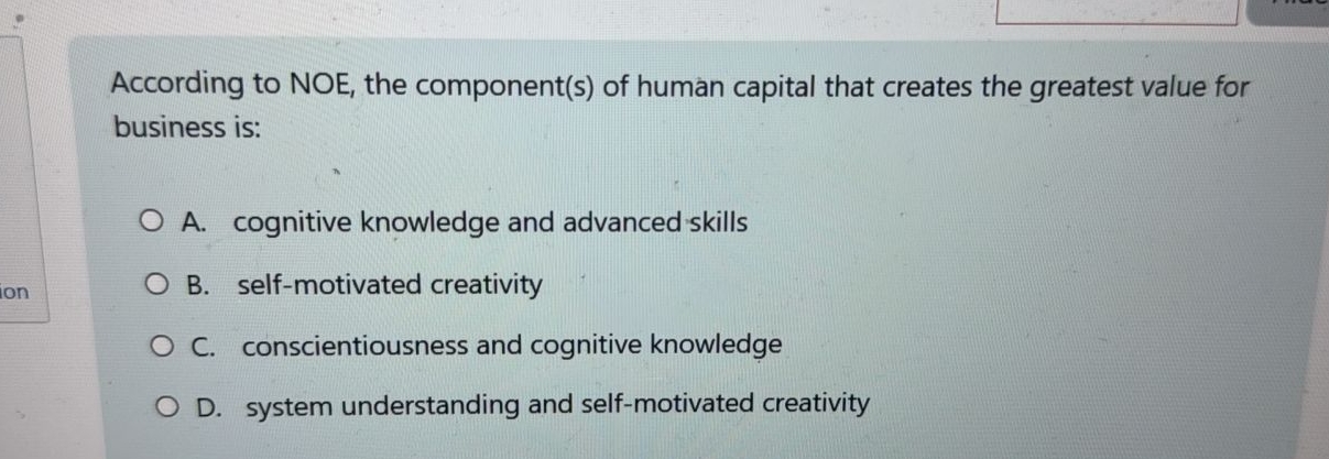 Solved According to NOE, the component(s) ﻿of human capital | Chegg.com