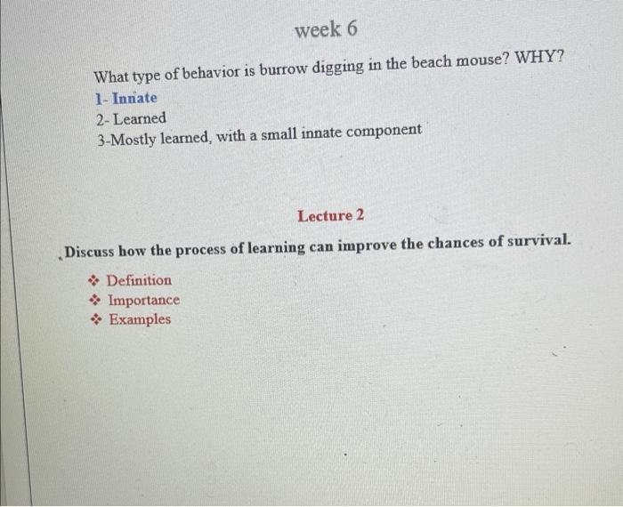 Solved What type of behavior is burrow digging in the beach | Chegg.com