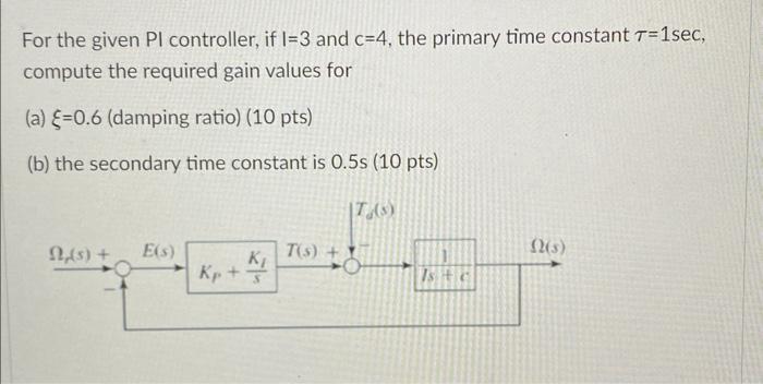 Solved For the given PI controller, if I=3 and c=4, the | Chegg.com