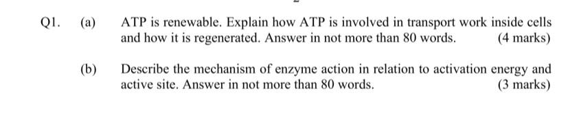 Solved QI. (a) ATP is renewable. Explain how ATP is involved | Chegg.com