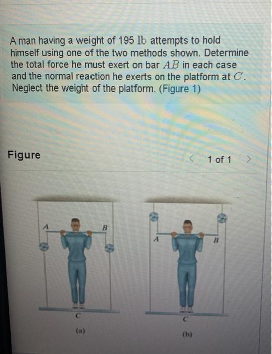 Solved A man having a weight of 195 lb attempts to hold | Chegg.com
