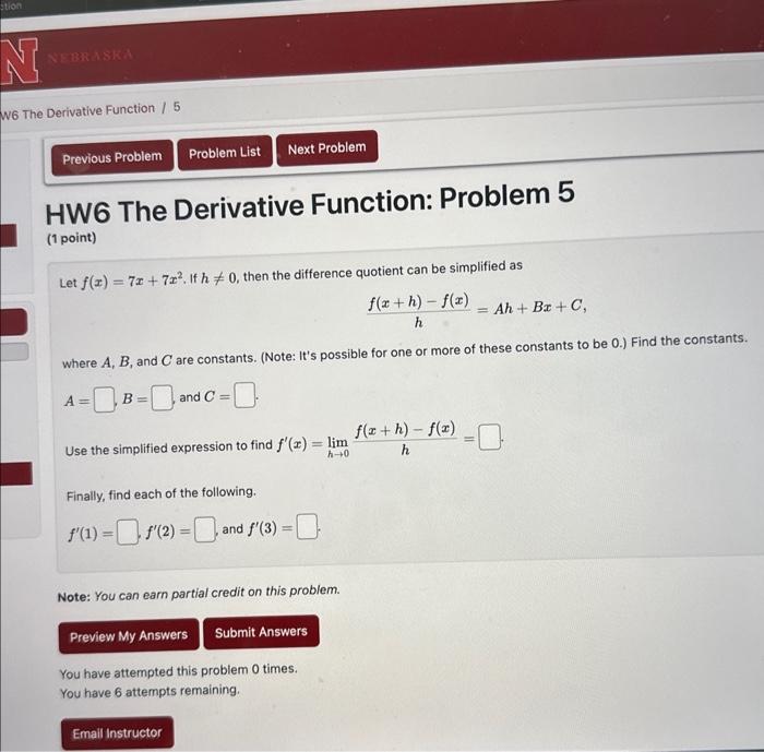 Solved HW6 The Derivative Function: Problem 5 (1 point) Let | Chegg.com