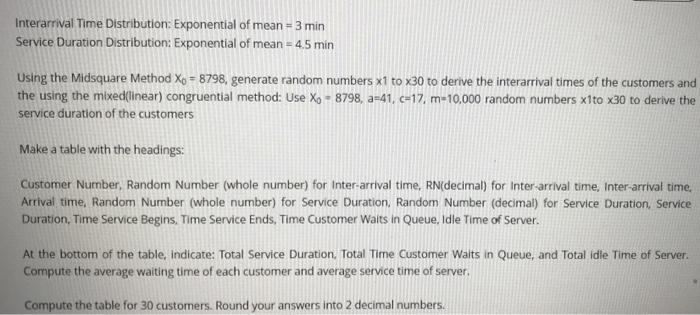 Solved Interarrival Time Distribution: Exponential of mean = | Chegg.com