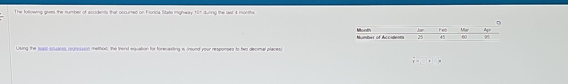Solved Using the least-squares regression method, the trend | Chegg.com