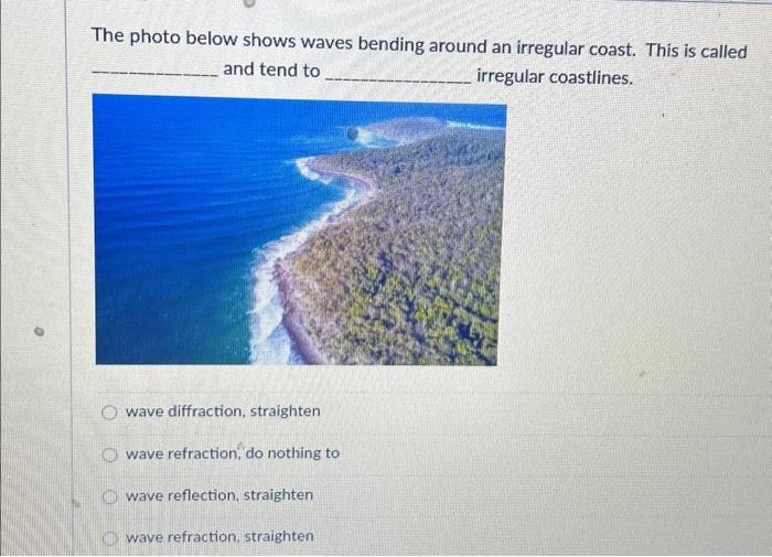 Solved The photo below shows waves bending around an | Chegg.com