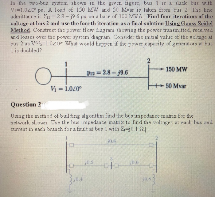 Solved In the two-bus system shown in the given figure, bus | Chegg.com