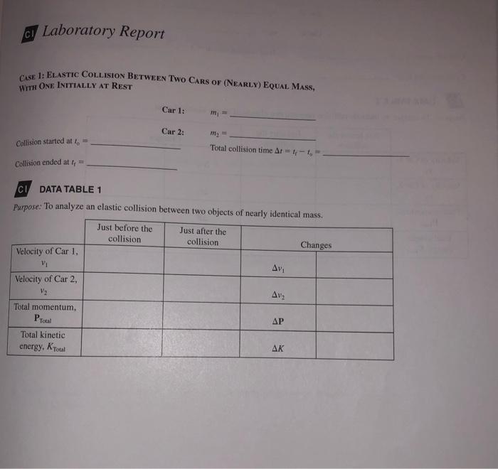 ch Laboratory Report CASE 1: ELASTIC COLLISION | Chegg.com