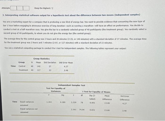 Solved 3. Interpreting statistical software output for a | Chegg.com