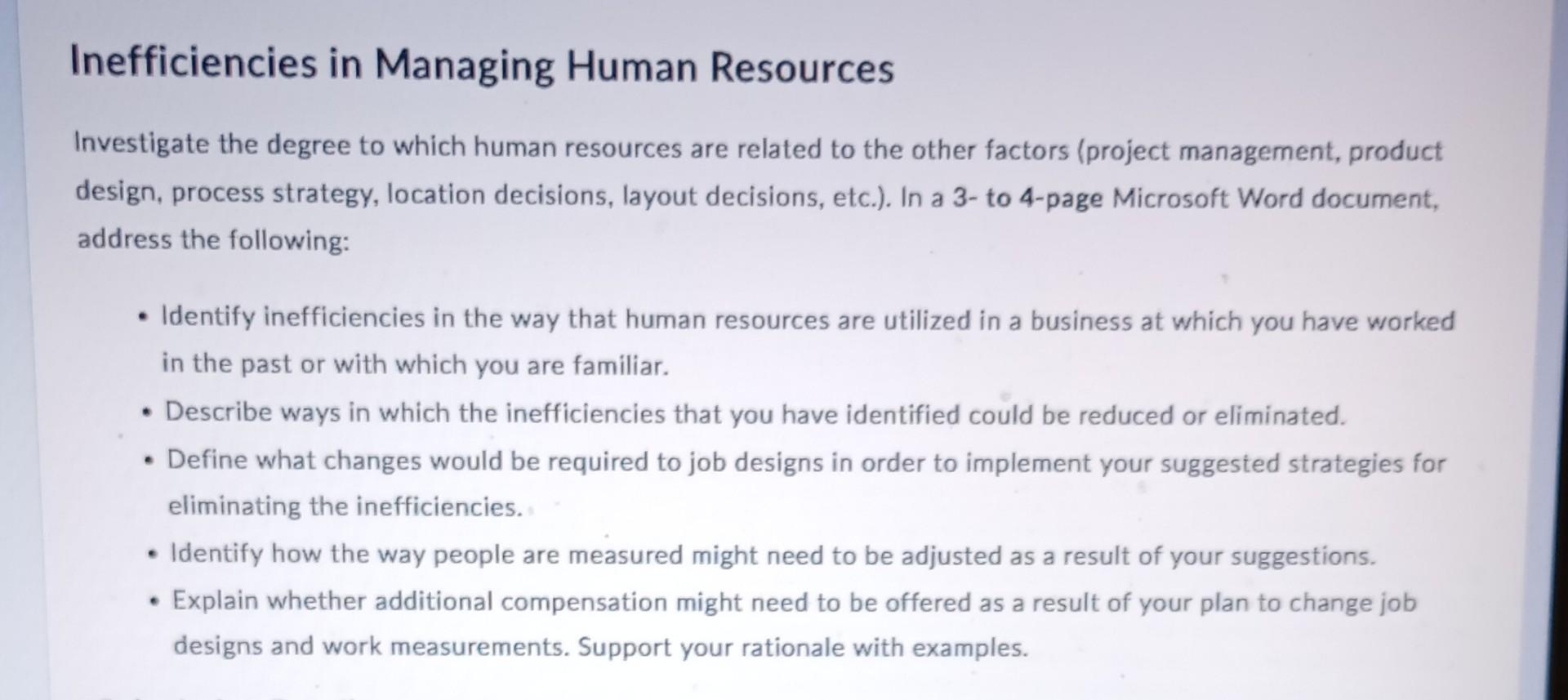 Solved Inefficiencies in Managing Human Resources | Chegg.com