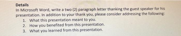 Details In Microsoft Word, write a two (2) paragraph | Chegg.com