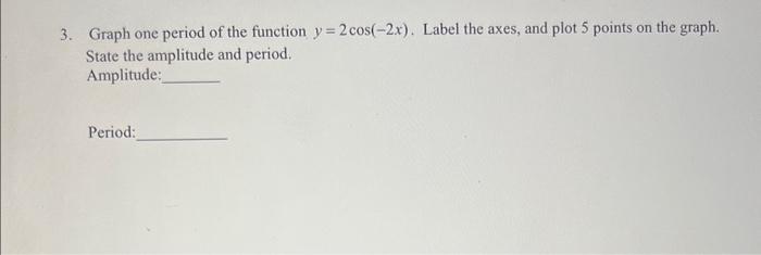 Solved Graph one period of the function y=2cos(−2x). Label | Chegg.com