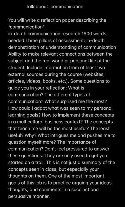 talk about :communication You will write a reflection | Chegg.com