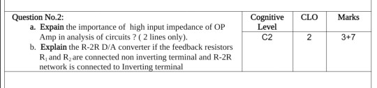 Solved CLO Marks Cognitive Level C2 3+7 N Question No.2: a. | Chegg.com