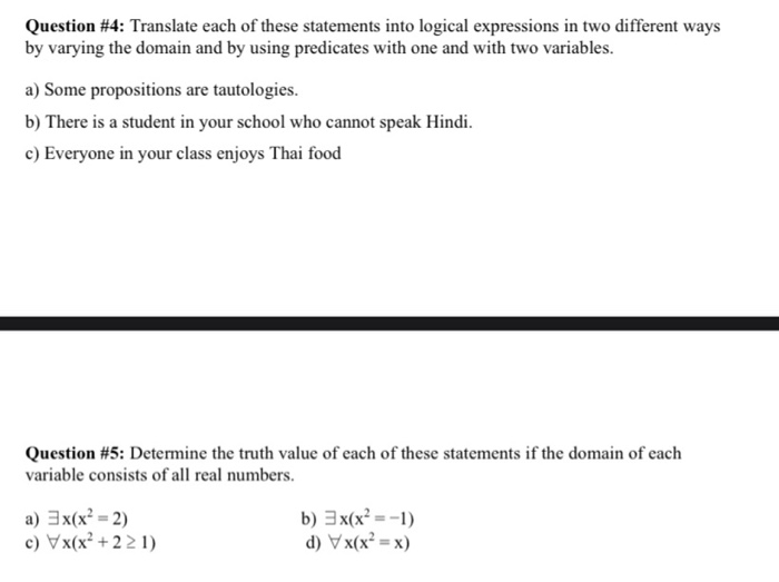 Solved Question #4: Translate each of these statements into | Chegg.com