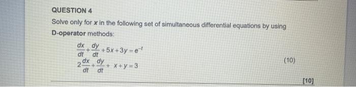 Solved Solve only for x in the following set of simultaneous | Chegg.com